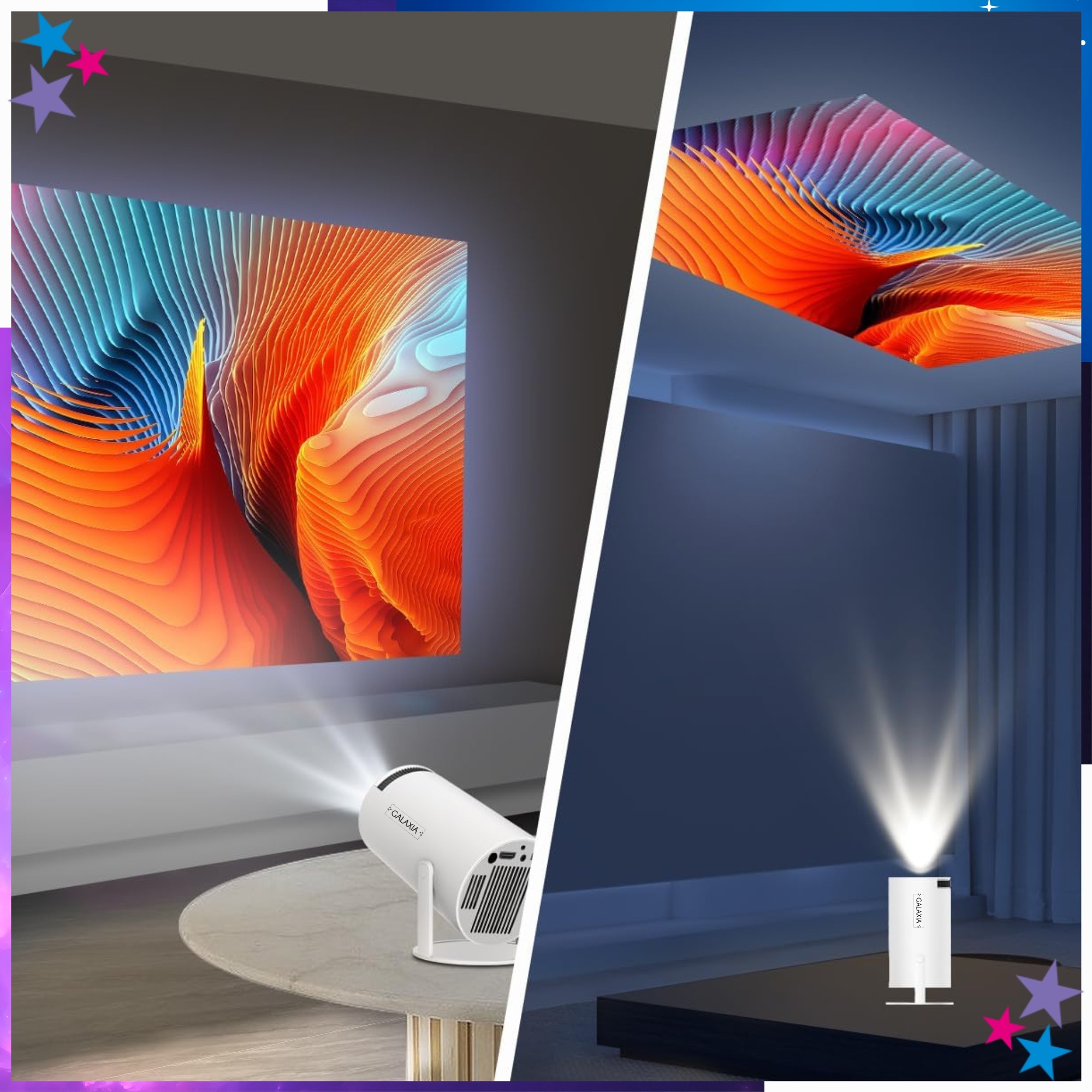 Videoproiector Smart LED portabil GALAXIA® cu Android 12, Wi-Fi 6, BT 5 ...