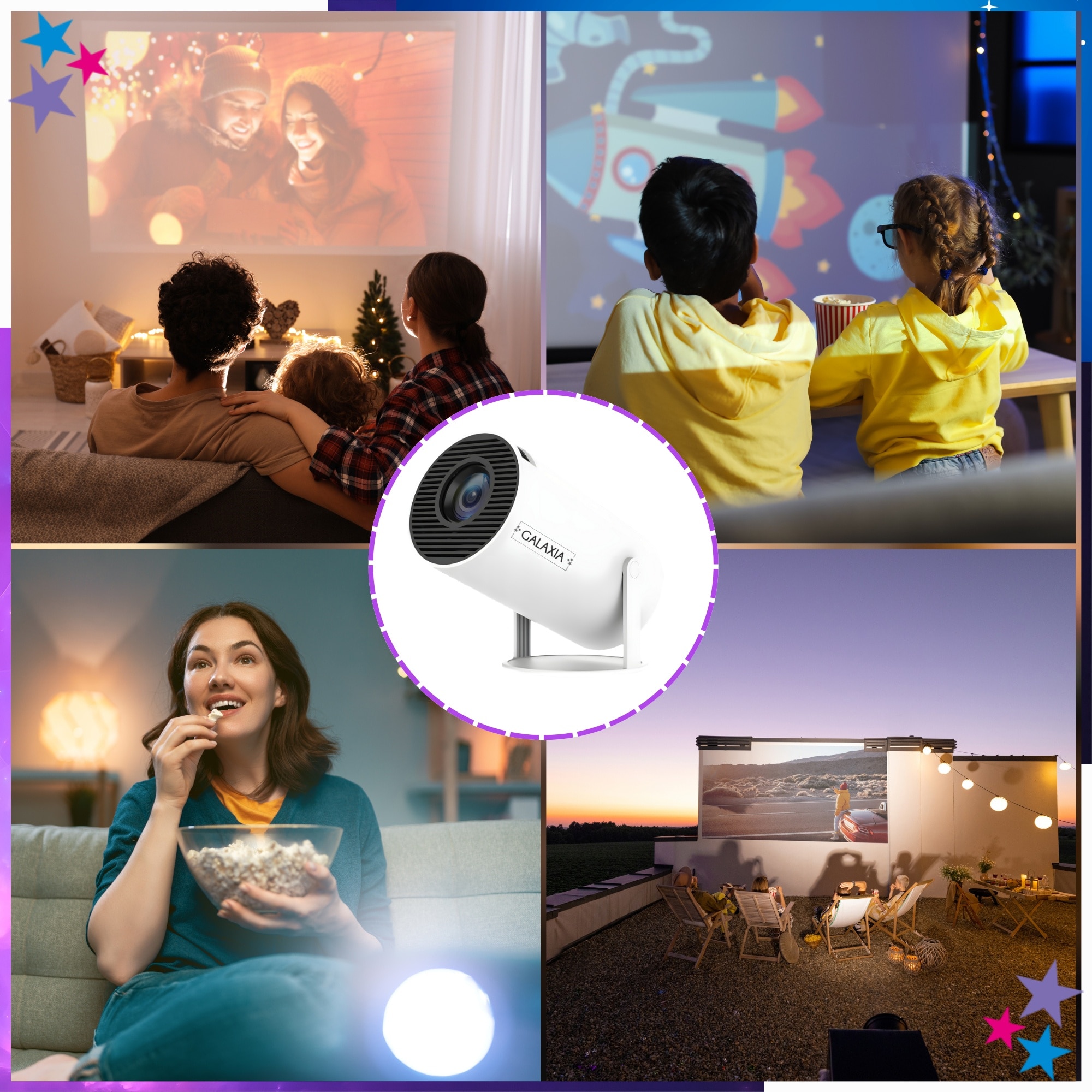 Videoproiector Smart LED portabil GALAXIA® cu Android 12, Wi-Fi 6, BT 5 ...