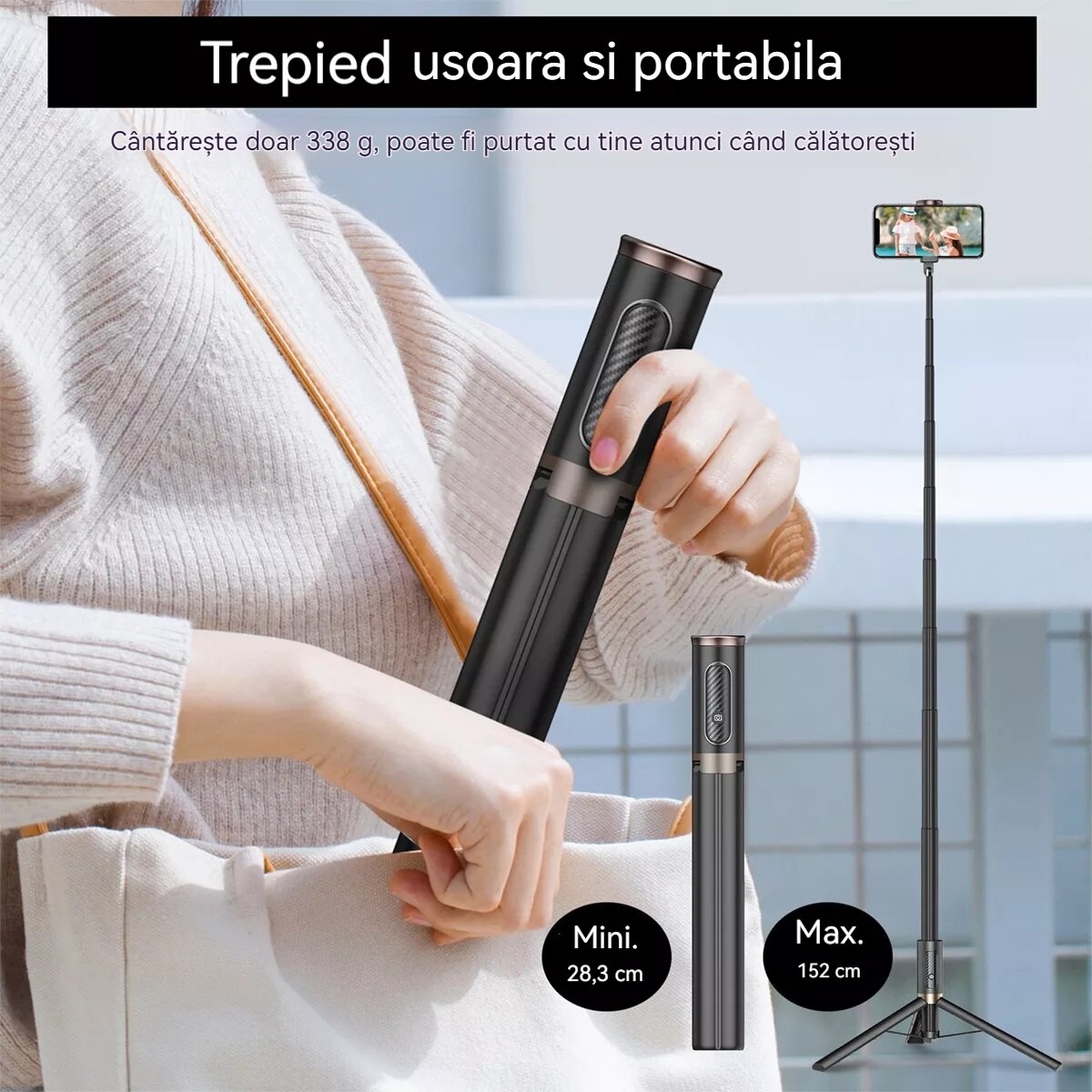 Trepied pentru telefon mobil de 152 cm Trepied pentru selfie - eMAG.ro