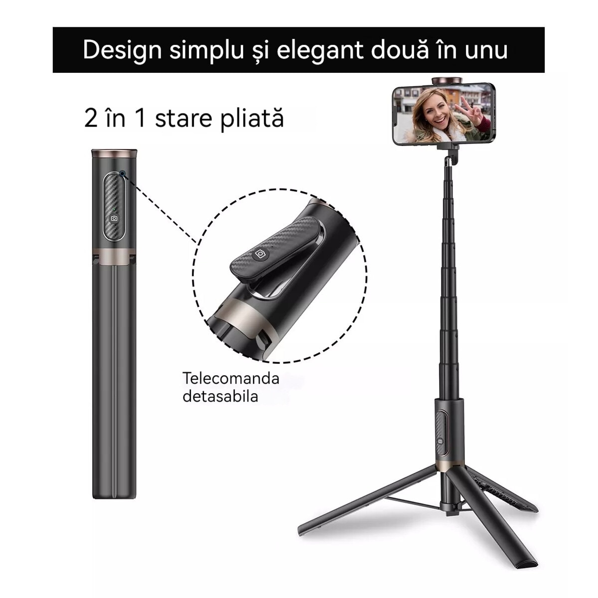 Trepied pentru telefon mobil de 152 cm Trepied pentru selfie - eMAG.ro