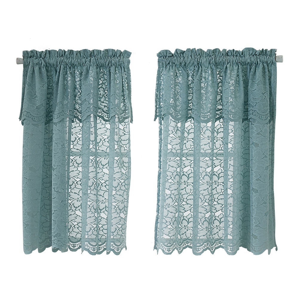 Perdea scurta din dantela albastra, 74x90cm, material de calitate ...