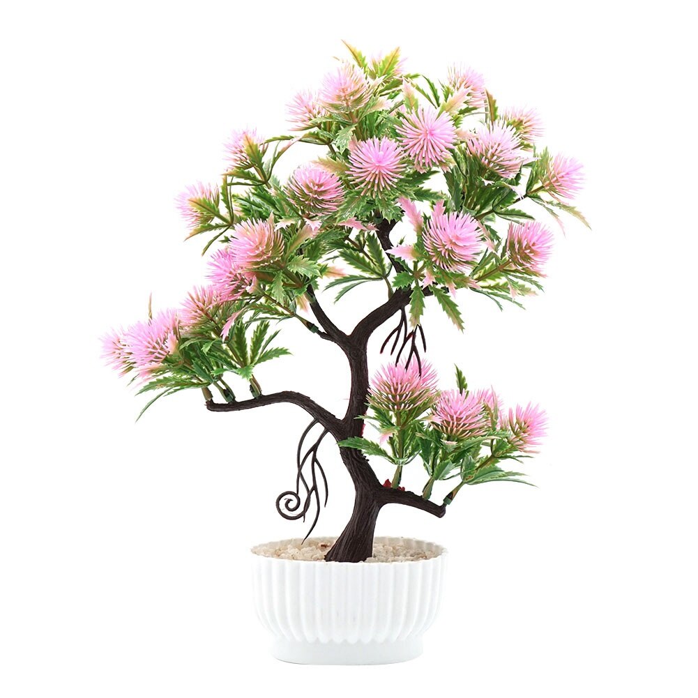 Planta artificiala decorativa, bonsai, roz, set pentru birou si acasa ...