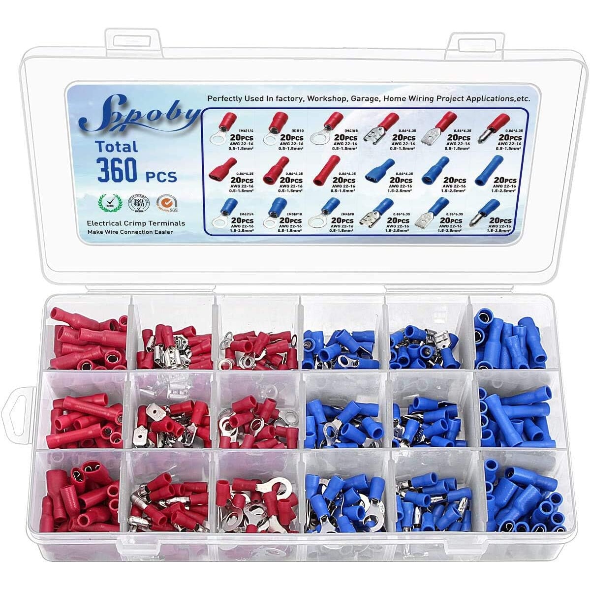 Conectori electrici Enforose, set sortiment 360 buc, alama, colorat ...