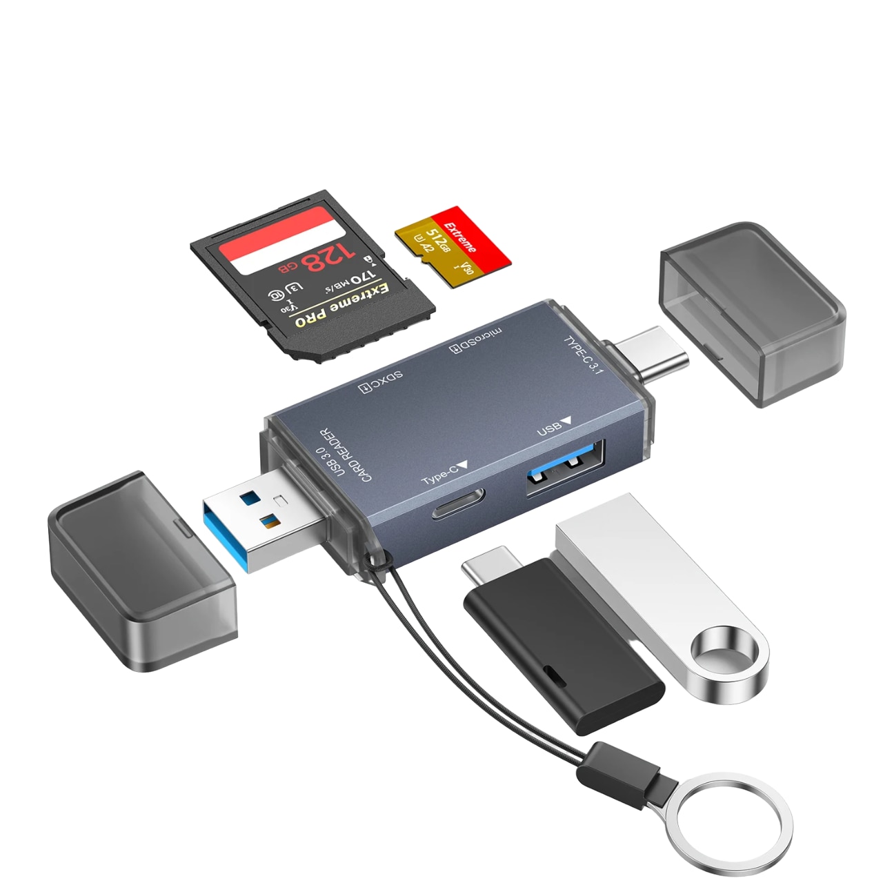 Cititor carduri 6 in 1 de mare viteza, USB-A 3.0 si USB-C 3.1 la ...