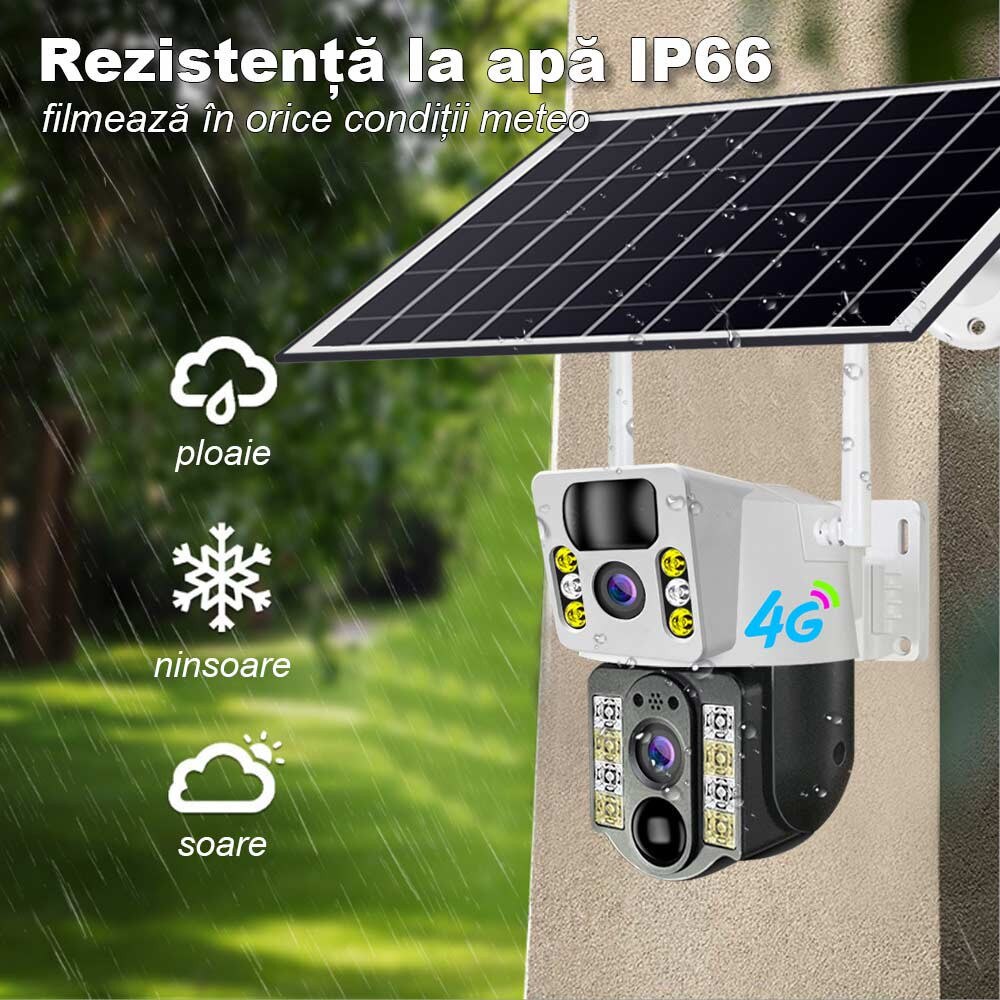 Camera de Supraveghere Dubla cu Panou Solar 8W, Conectivitate 4G, 6MP ...
