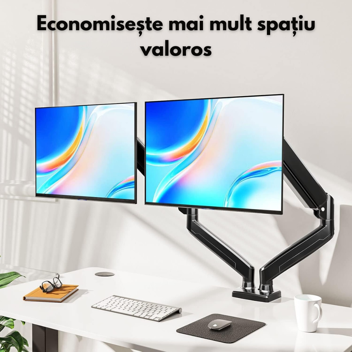 Suport Monitor dublu, pentru Birou, Multifunctional cu Brat dublu ...