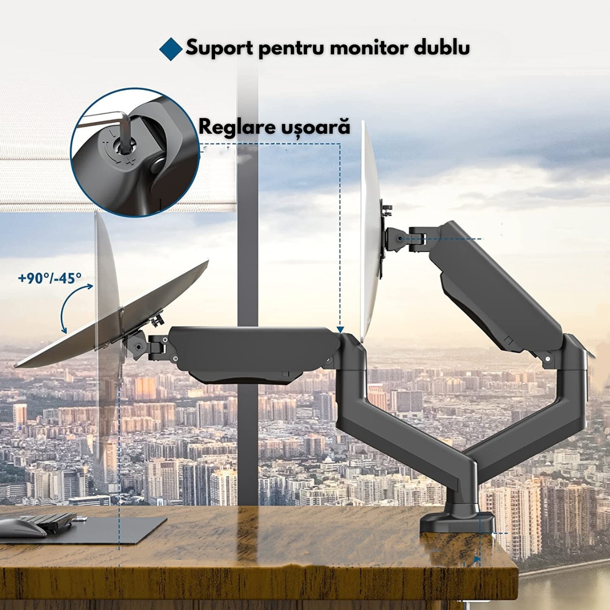 Suport Monitor dublu, pentru Birou, Multifunctional cu Brat dublu ...