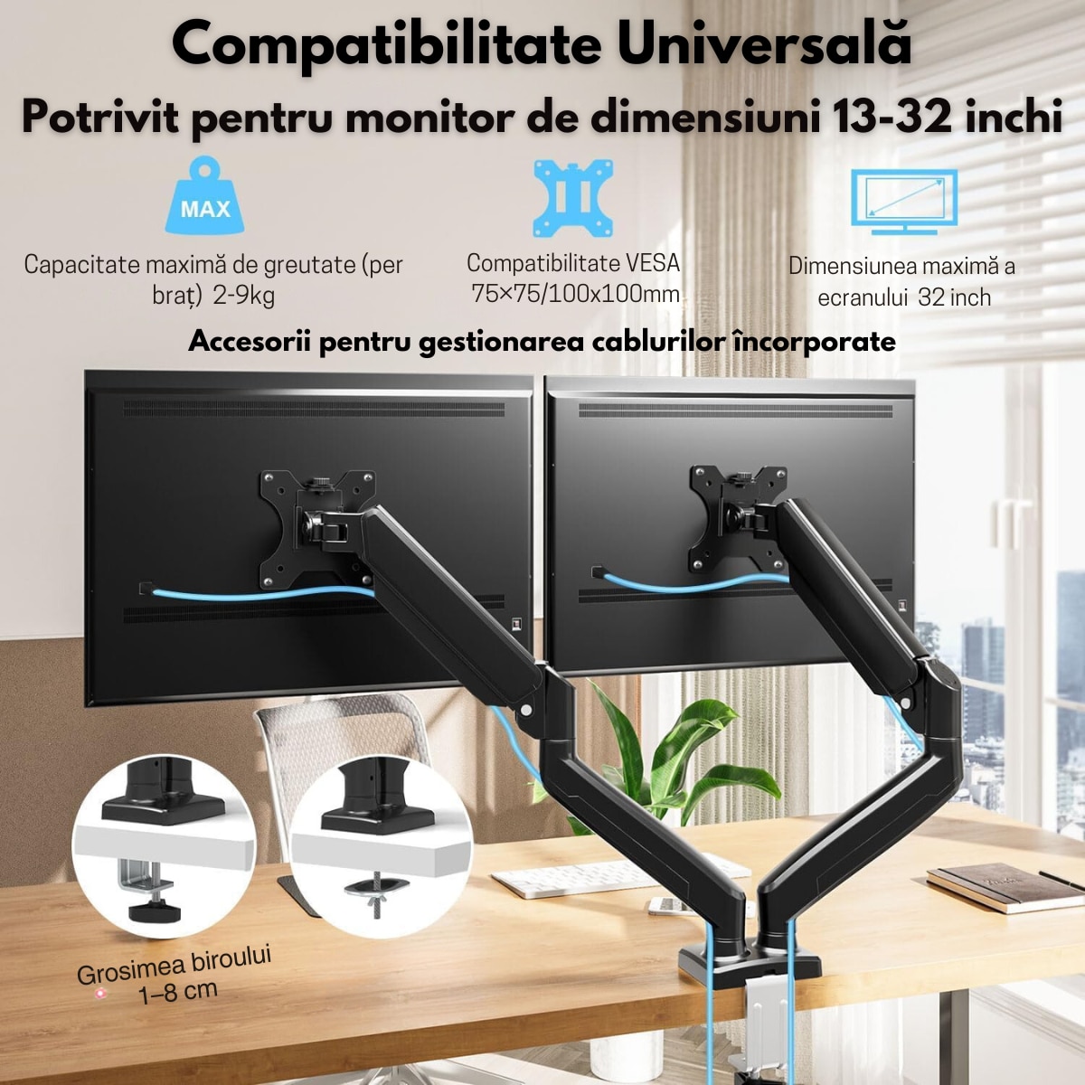 Suport Monitor dublu, pentru Birou, Multifunctional cu Brat dublu ...