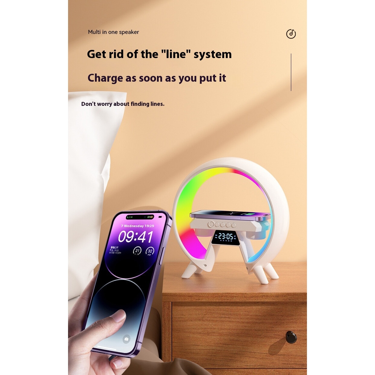 Incarcator Rapid Wireless 15W 4 in 1 SeveShop cu Ceas, Speaker, Lampa ...