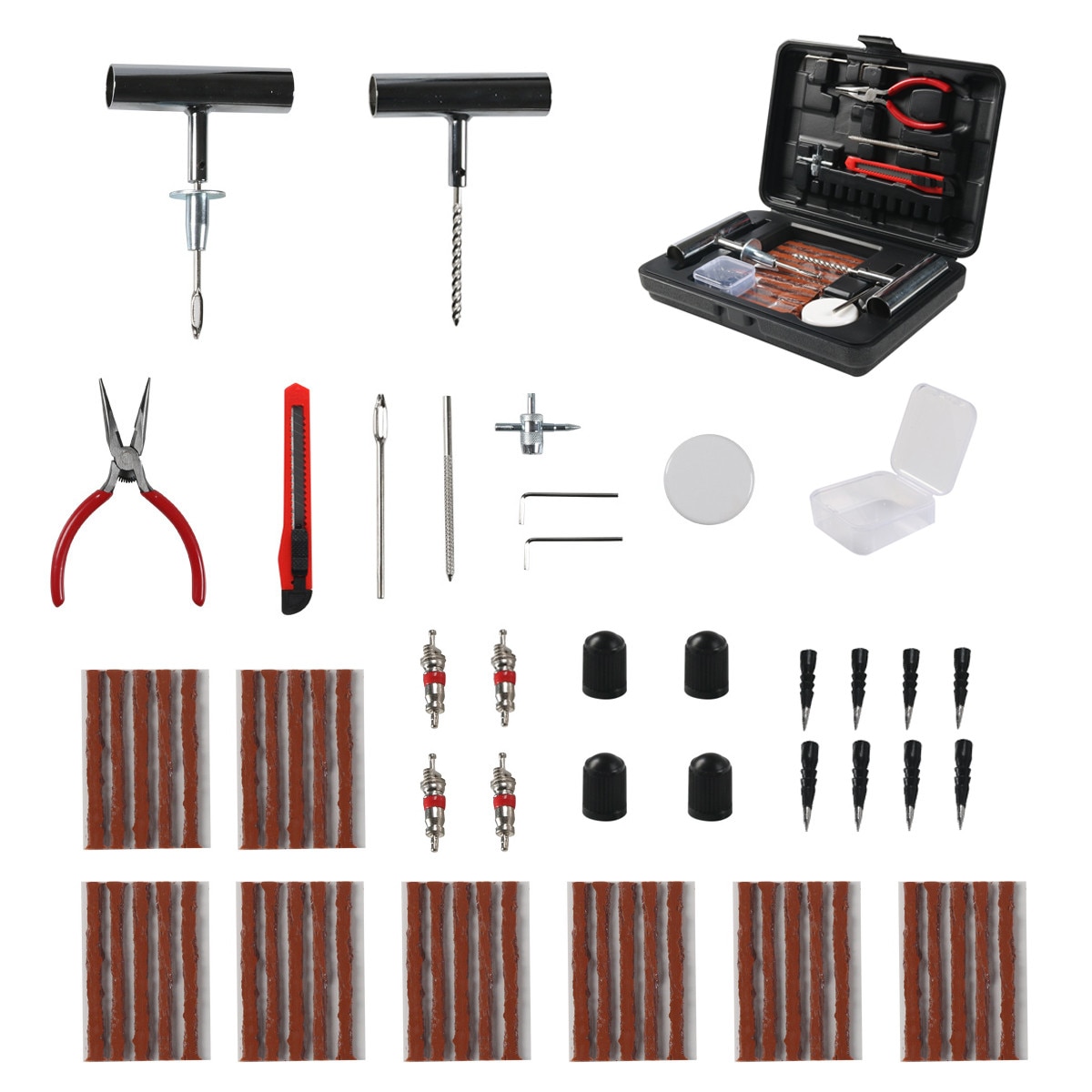 Set 70 piese kit reparare anvelope, unelte de schimbat anvelope ...