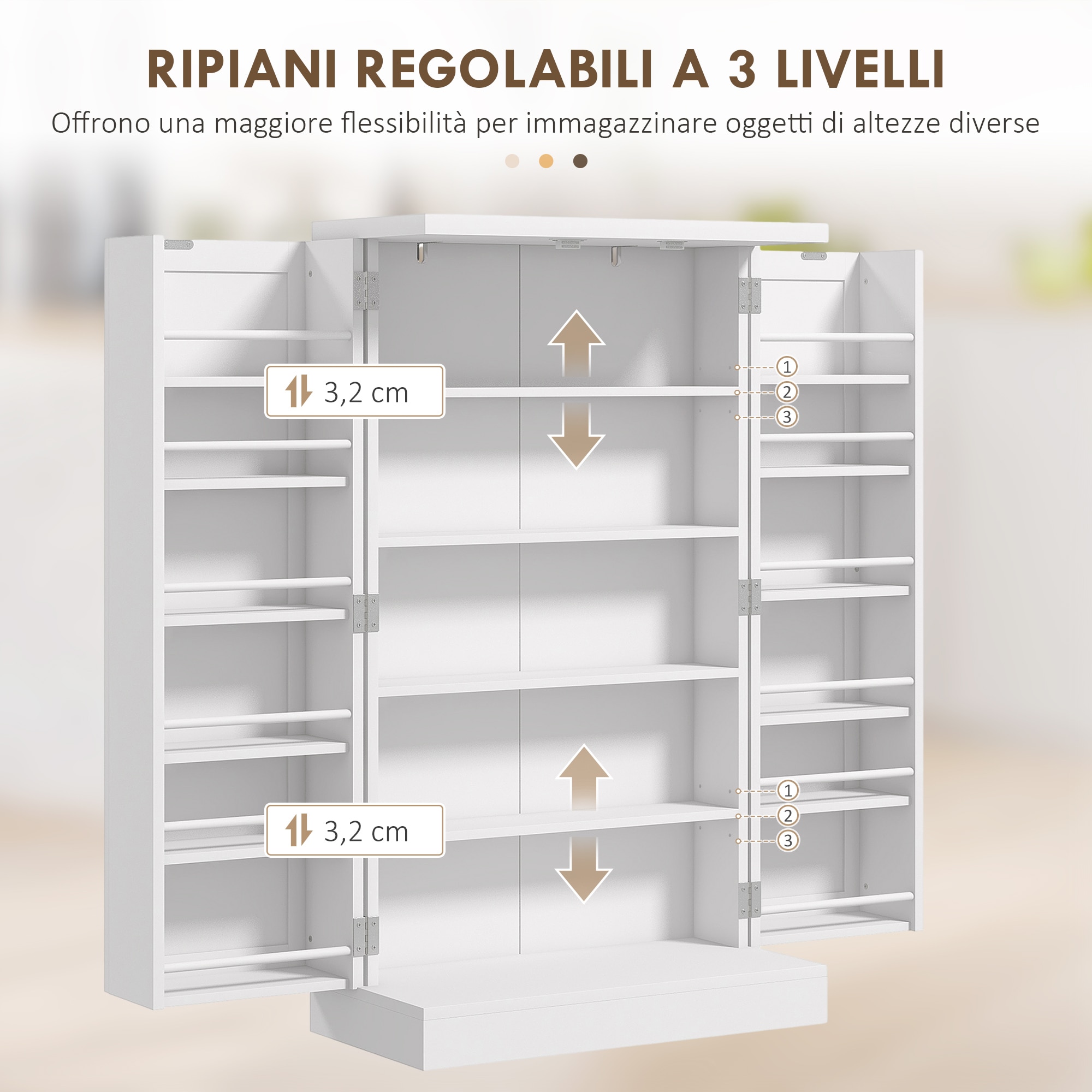 Bufet bucatarie, Homcom, MDF, 5 niveluri, 2 rafturi reglabile, alb ...