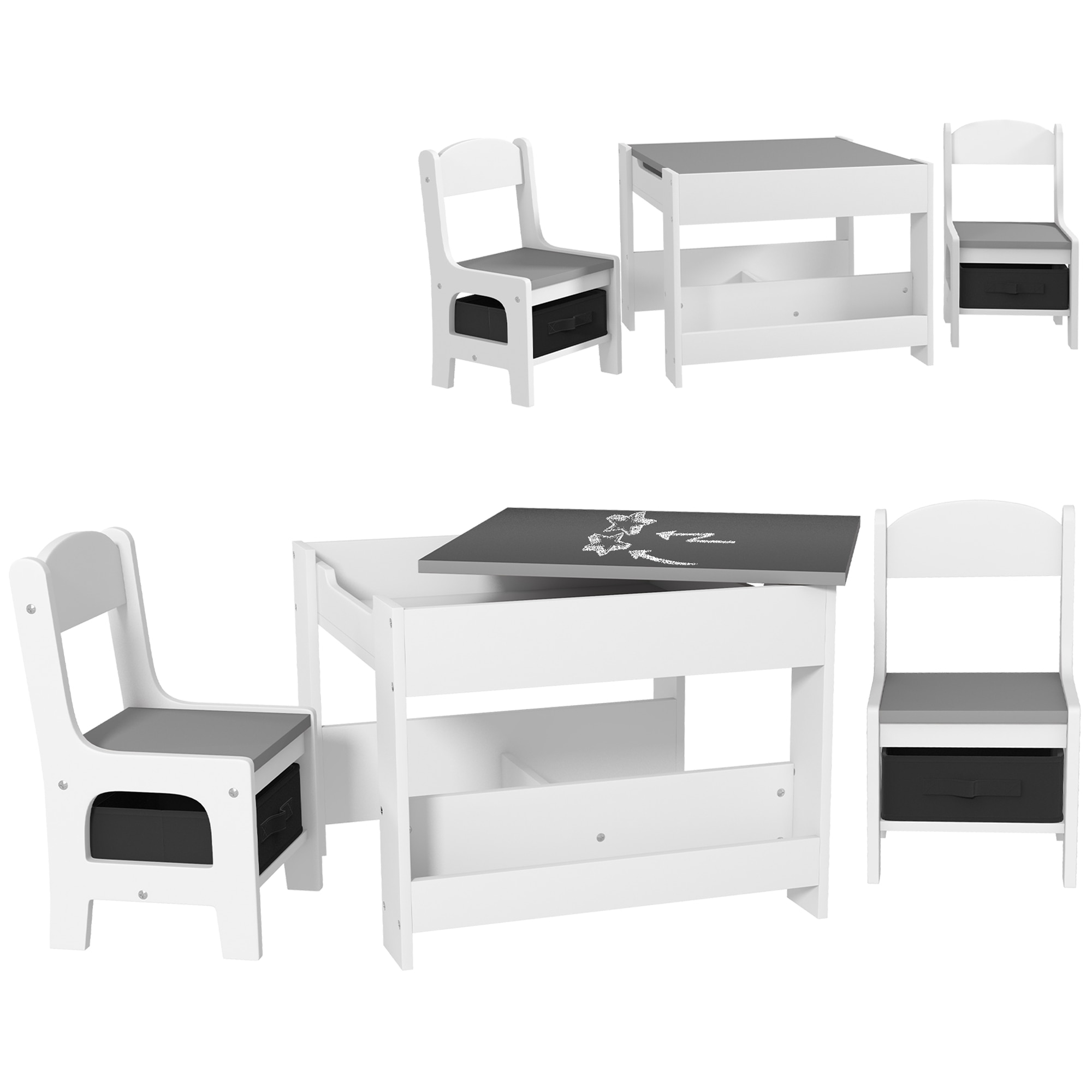 Set masa pentru copii, HOMCOM. si 2 scaune, blat 2 in 1 cu tabla ...