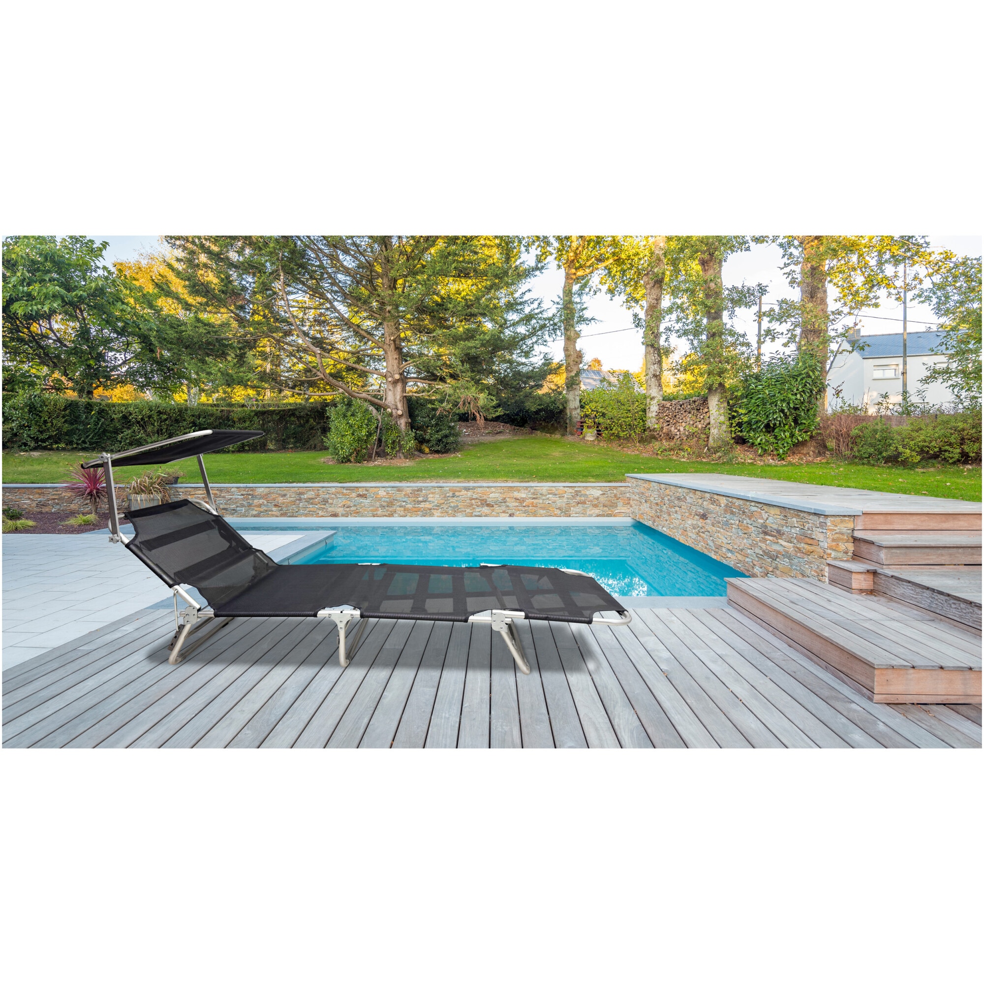 Sezlong gradina / terasa Kring Poseidon, 191x58x24cm, textilen gri ...