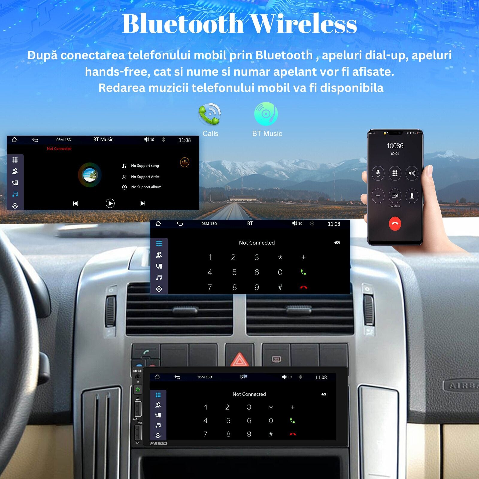 MP5 Player universal Android auto & Carplay 1 Din, MaxTech®, display HD ...