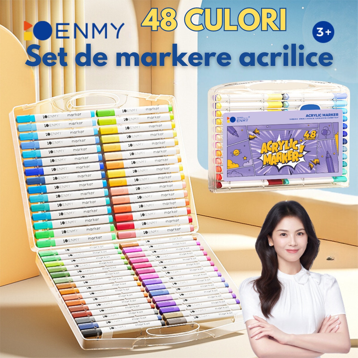 Set 48 de carioci profesionale Acrilice, cu cerneala pe baza de apa ...