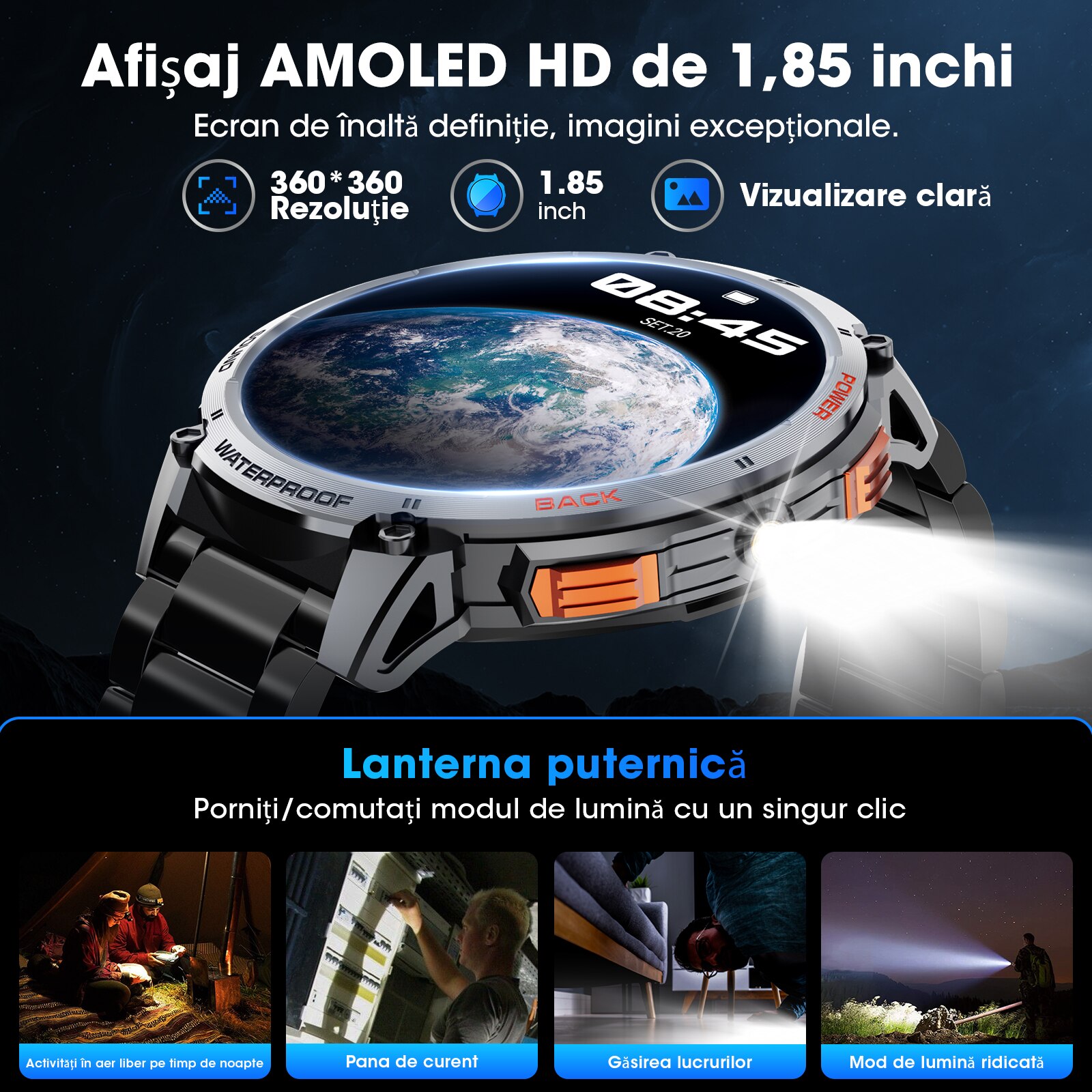 Ceas Smartwatch, Mingtawn, Model K68, ecran de 1, 85 inch, Bluetooth ...