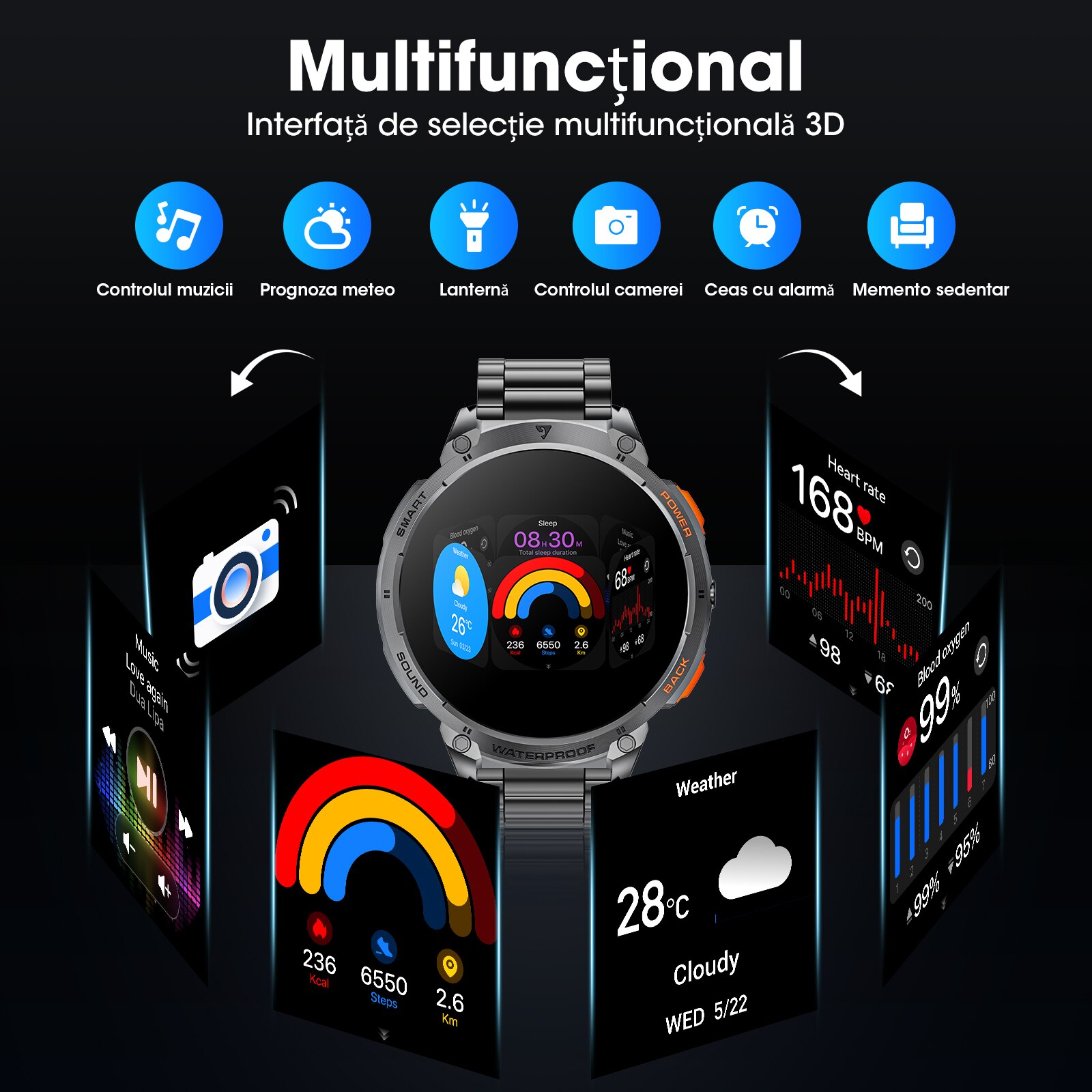 Ceas Smartwatch, Mingtawn, Model K68, ecran de 1, 85 inch, Bluetooth ...