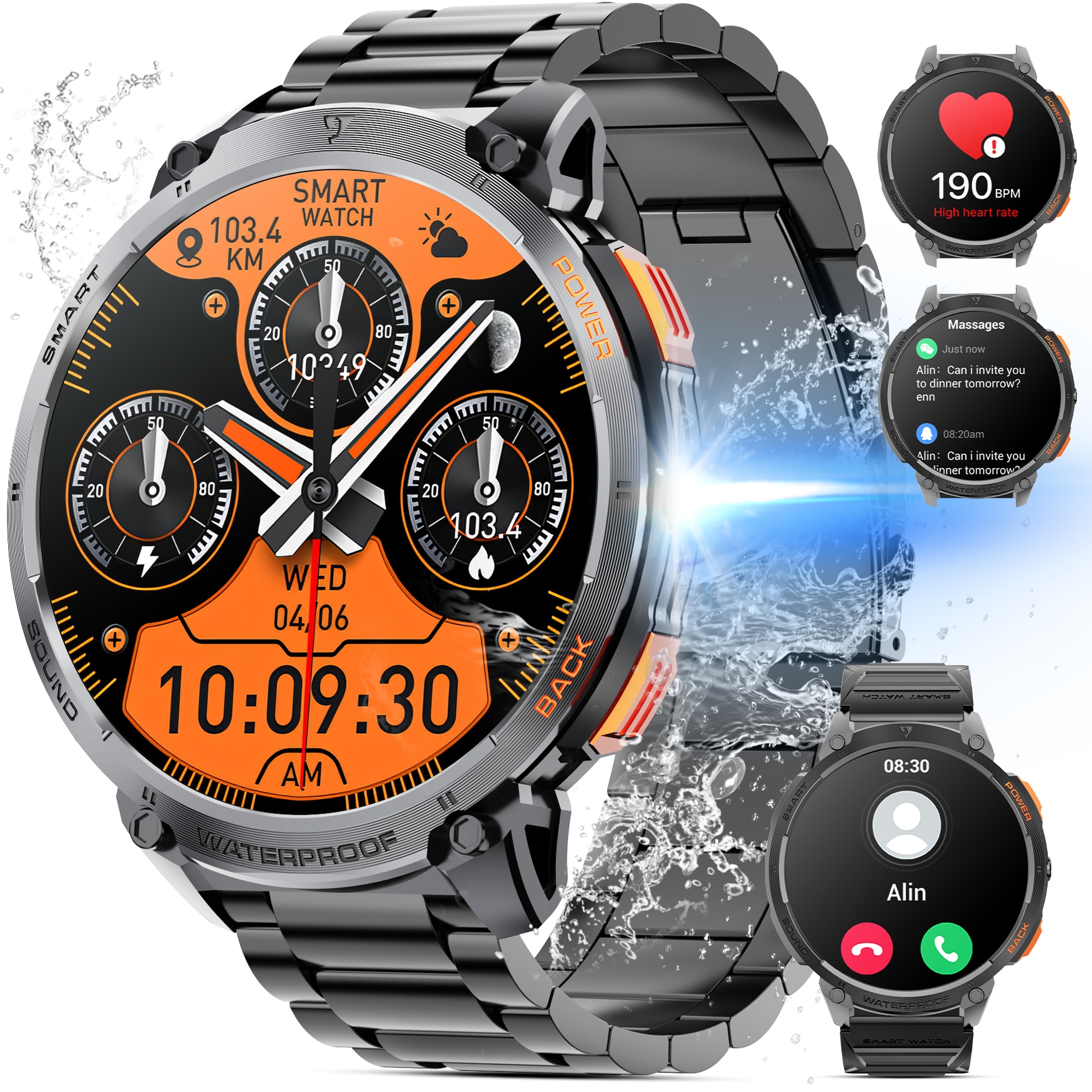 Ceas Smartwatch, Mingtawn, Model K68, ecran de 1, 85 inch, Bluetooth ...
