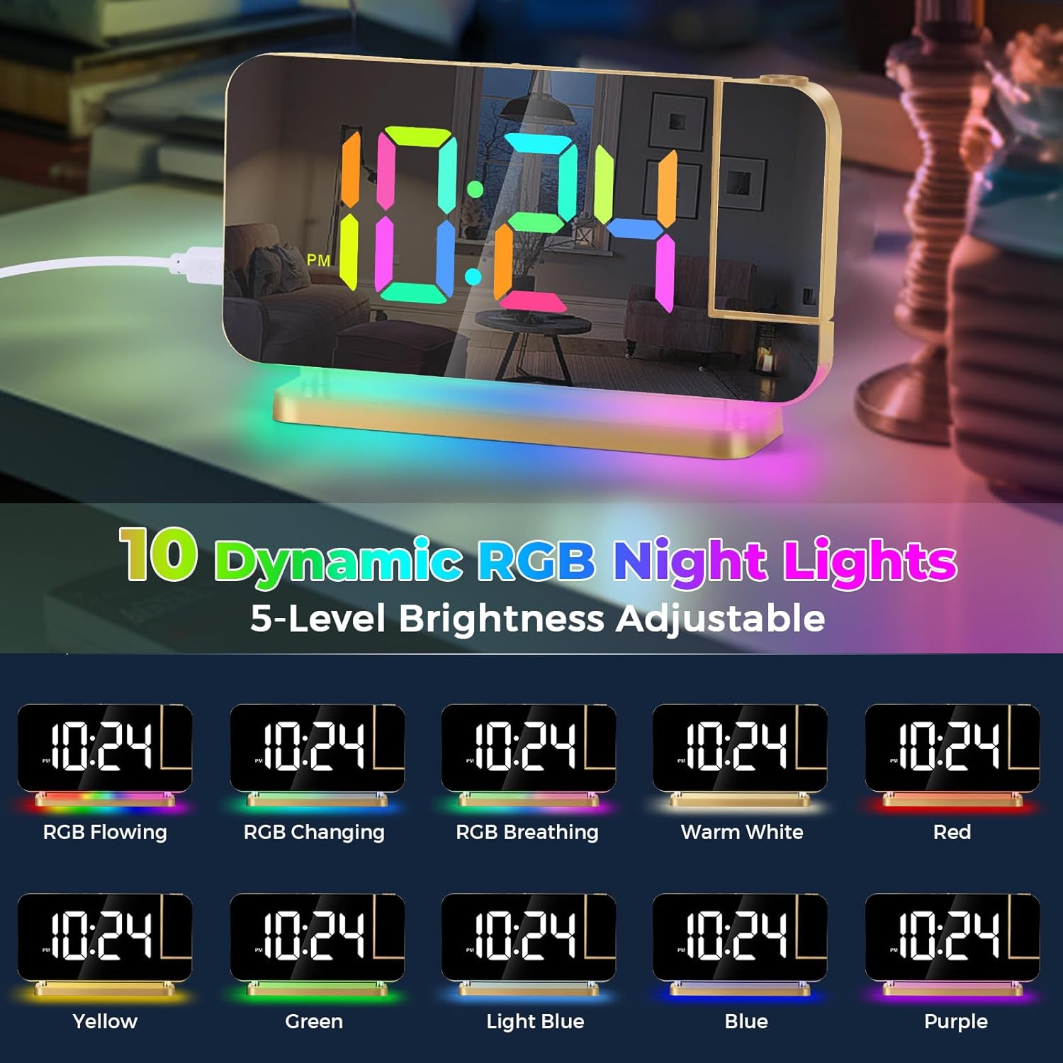 Ceas cu alarma de proiectie, Excitat®, 6.5in cu proiector rotativ la ...