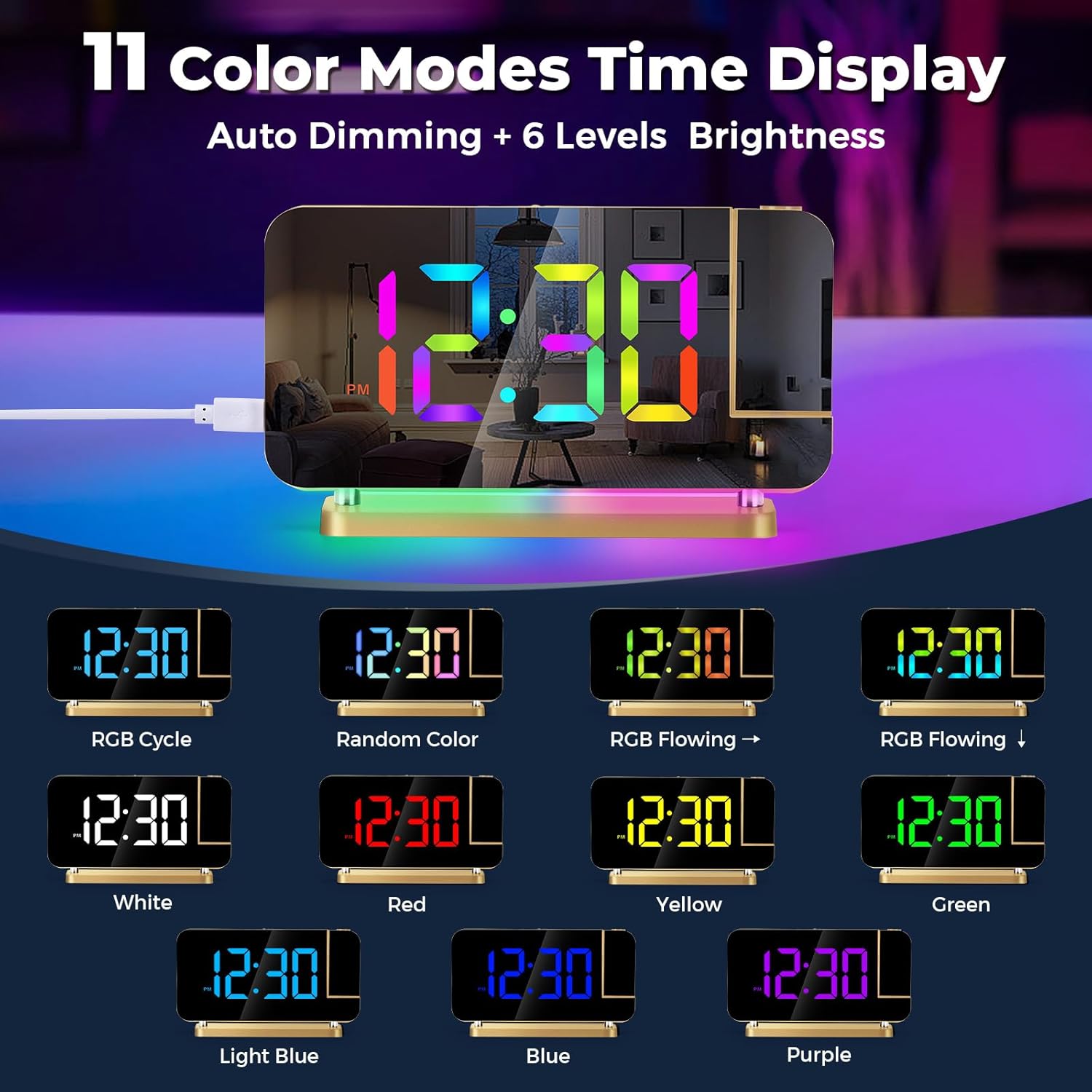 Ceas cu alarma de proiectie, Excitat®, 6.5in cu proiector rotativ la ...