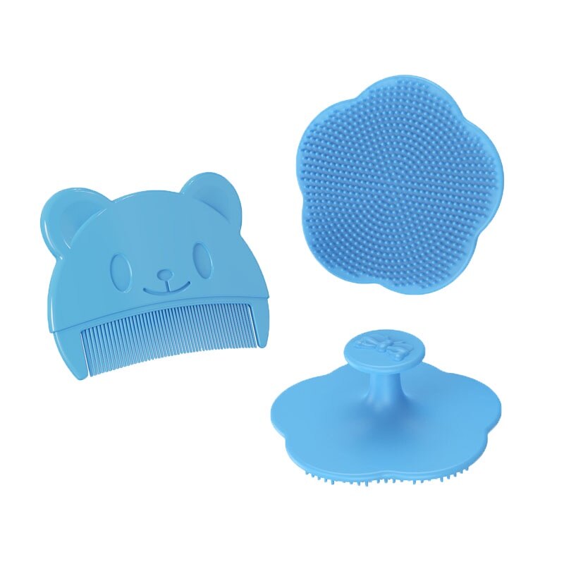 Set de perie si pieptene pentru spalarea parului bebelusului, albastru ...