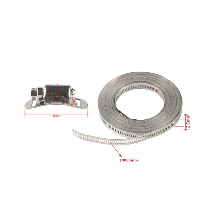 Set coliere prindere din otel inoxidabil, banda de 10m x 12.5mm, 16 ...