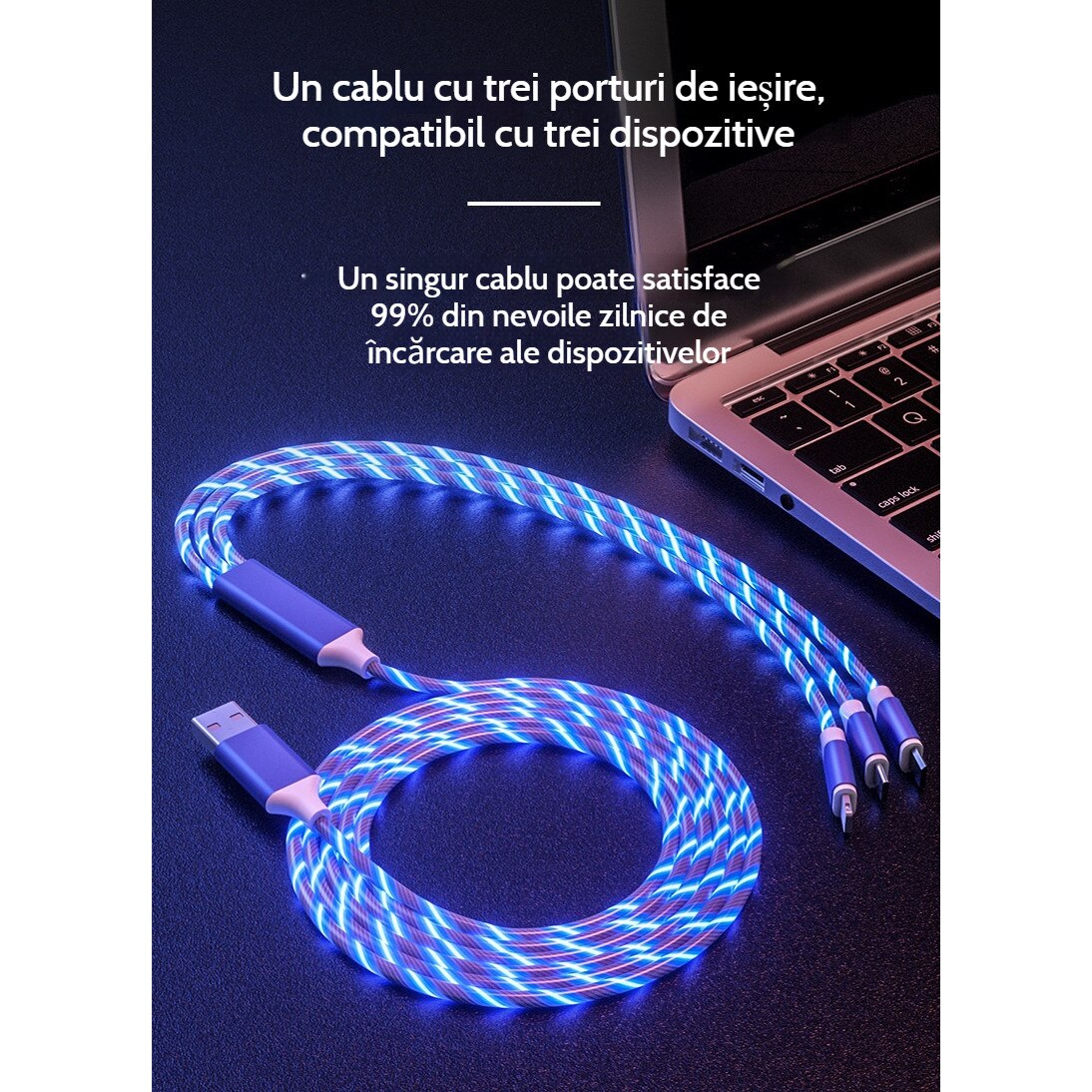 Cabluri de date telefoane, flexibil, 3 in 1, albastru - eMAG.ro