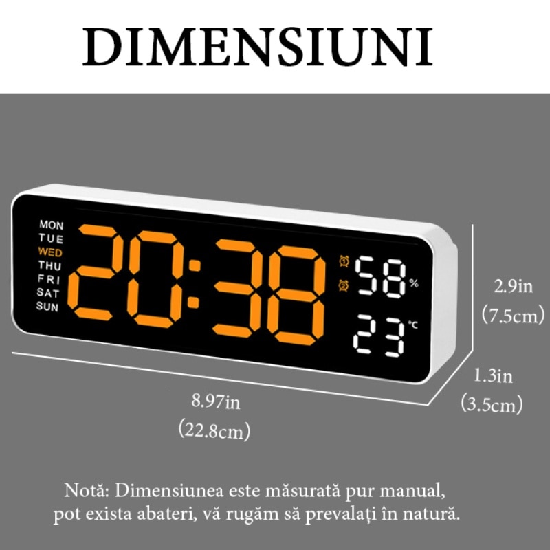 Ceas Digital Perete LED 9" Smart - Afisaj XXL, AjieQaQ, cu Temperatura ...