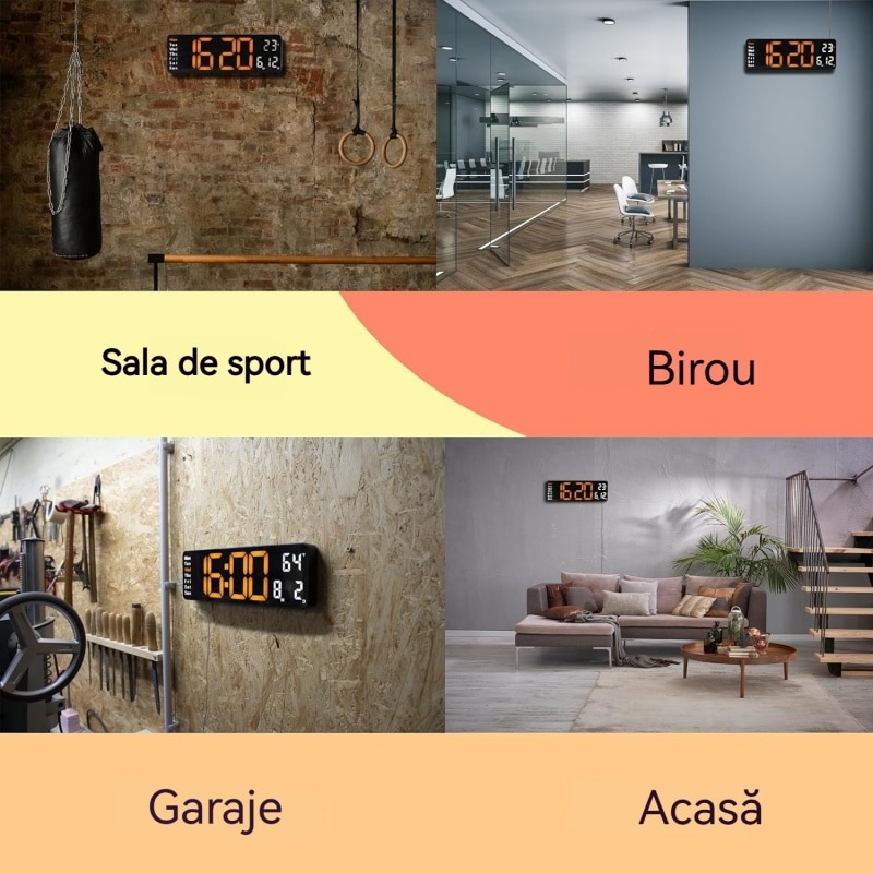 Ceas Digital Perete LED 9" Smart - Afisaj XXL, AjieQaQ, cu Temperatura ...