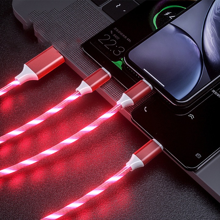 Cabluri de date telefoane, cablu flexibil, rosu, set de 3 in 1 - eMAG.ro