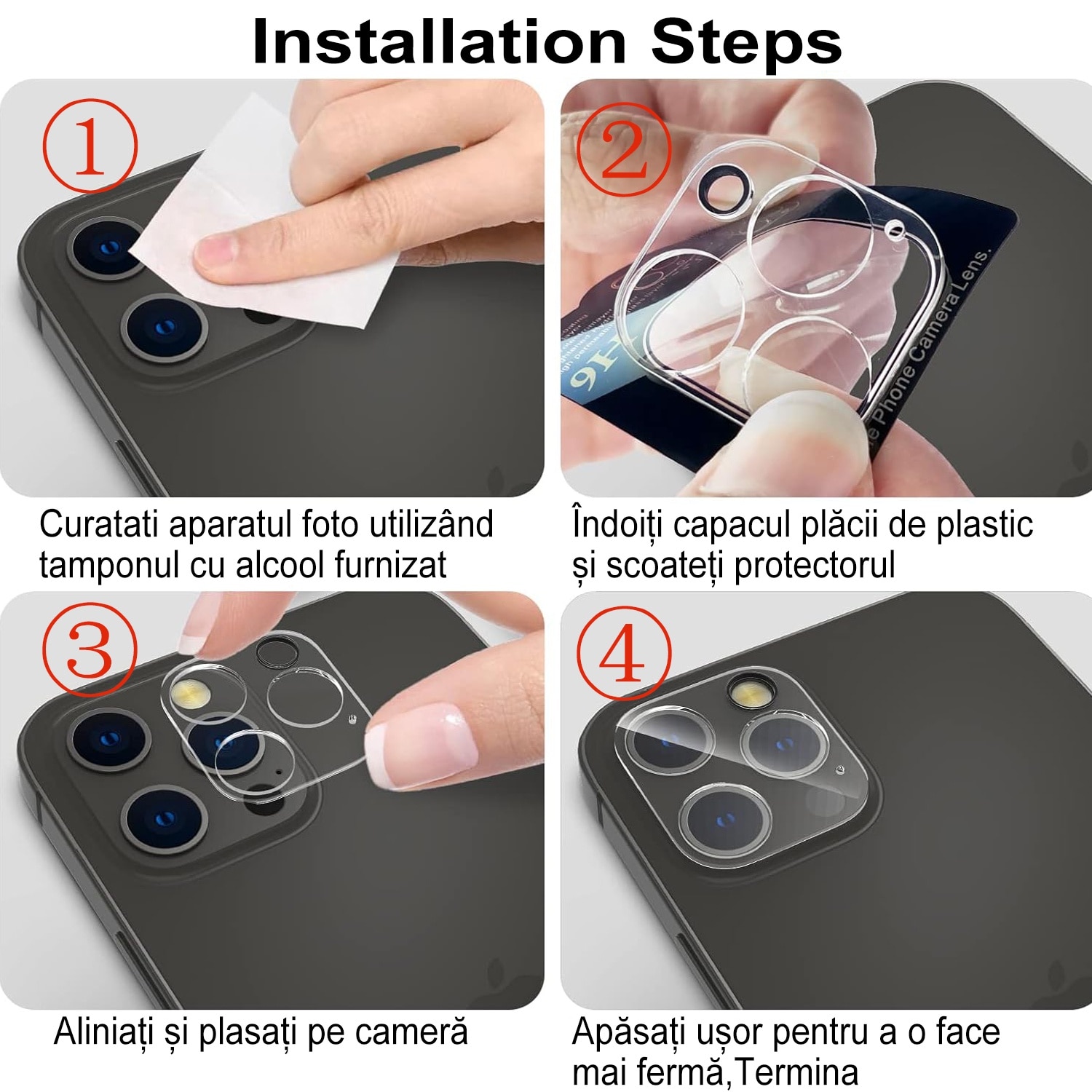 Folie protectie camera spate, compatibila iPhone 16 Pro/16 Pro Max ...