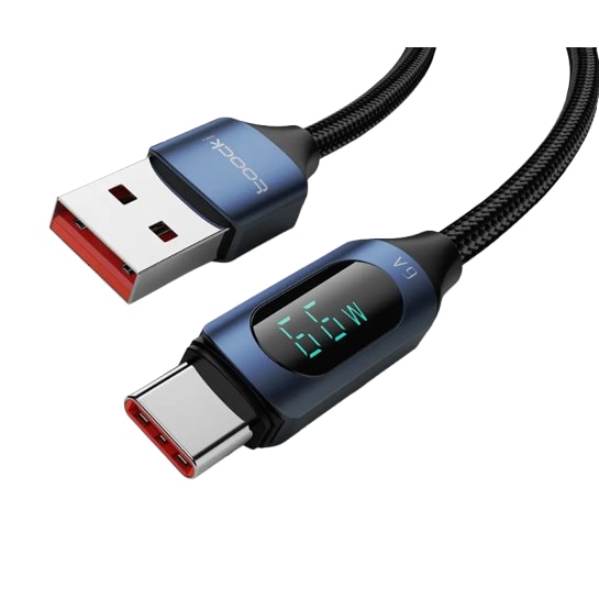 Cablu de date/incarcare USB to USB Type-C 66W, 5A, 1m, Display, Negru ...