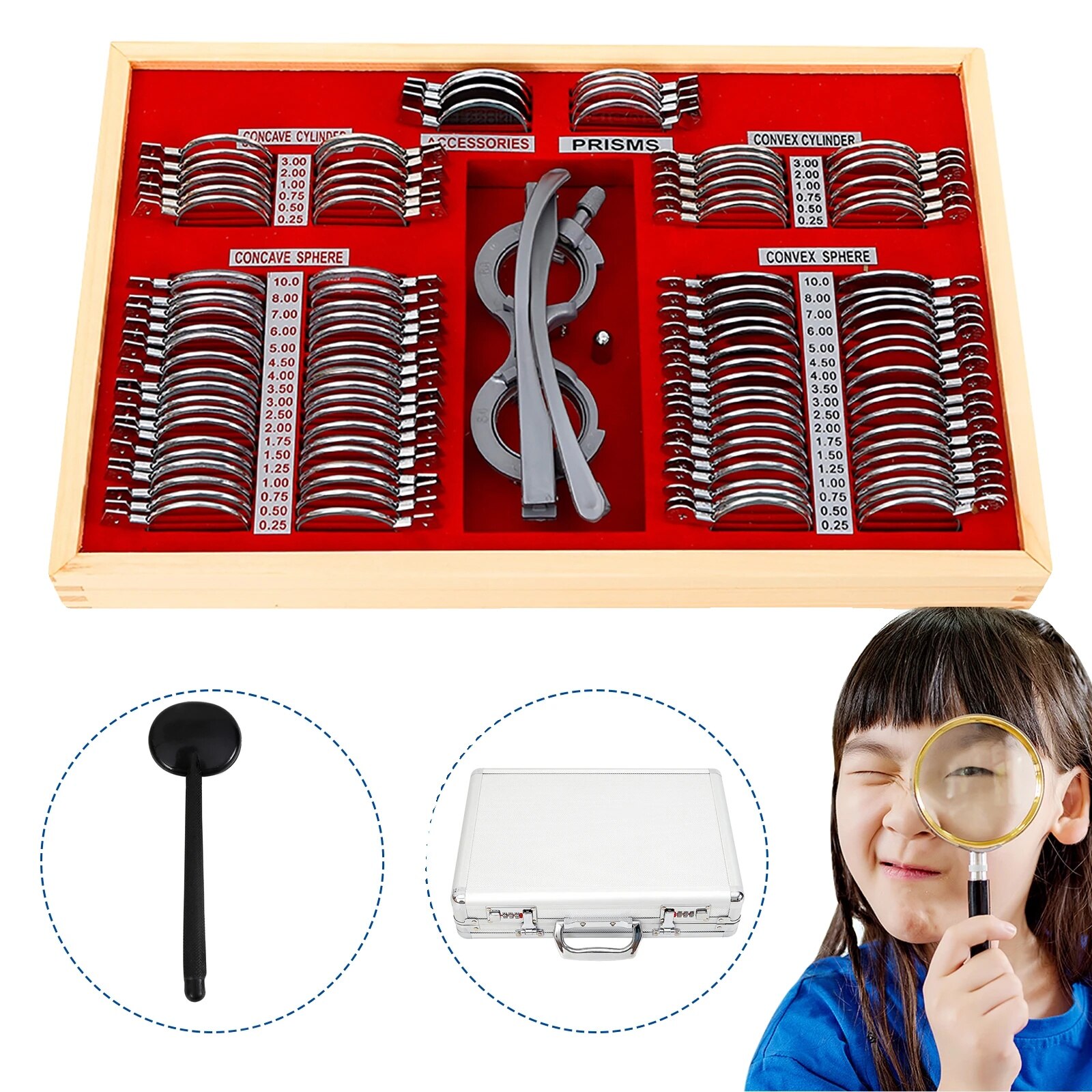 Set de lentile de proba, 104 piese, cutie din aluminiu, 38x27x6cm ...