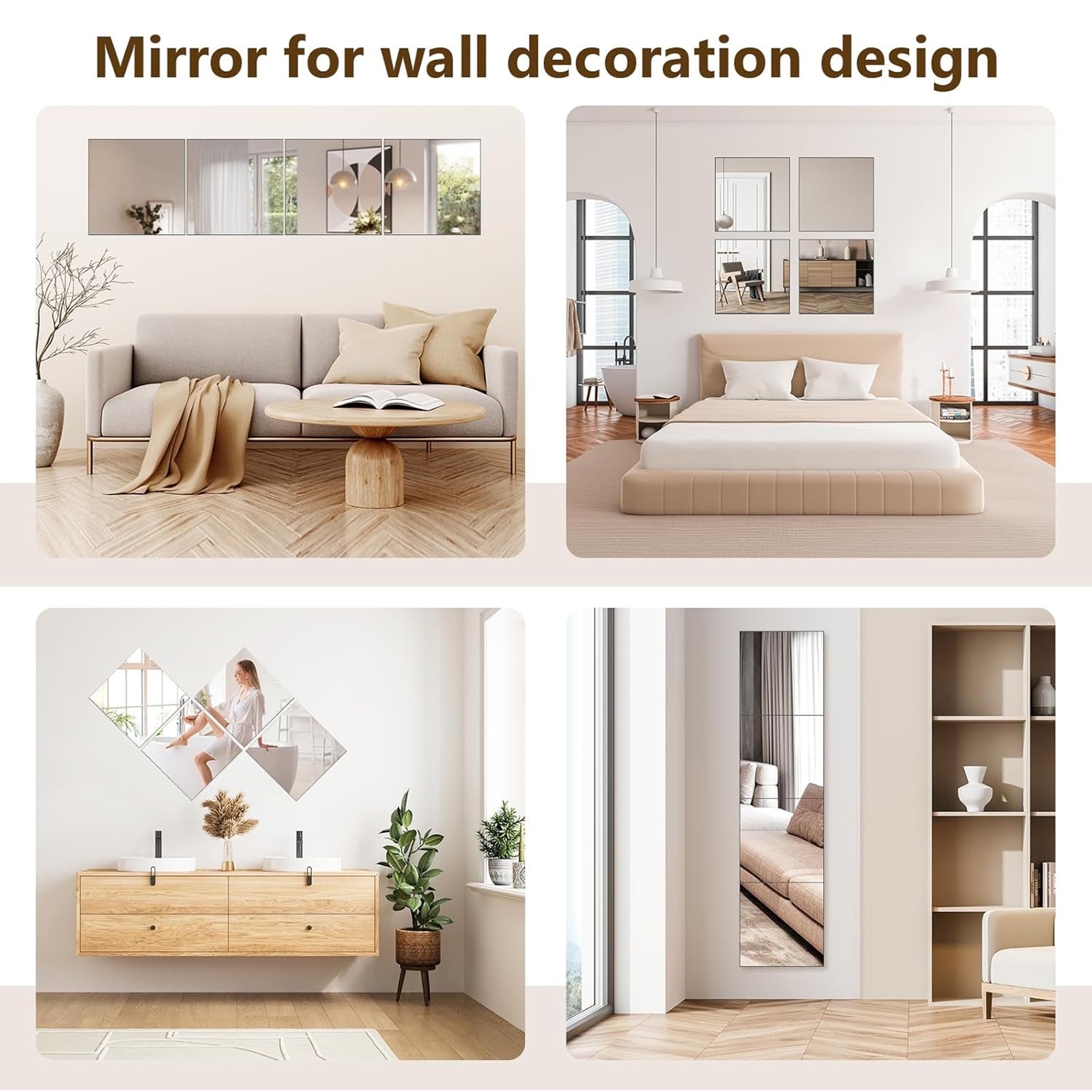 Set 4 Oglinzi Sticla Decorative Autoadezive Patrate, Hggzeg, 40x40cm ...