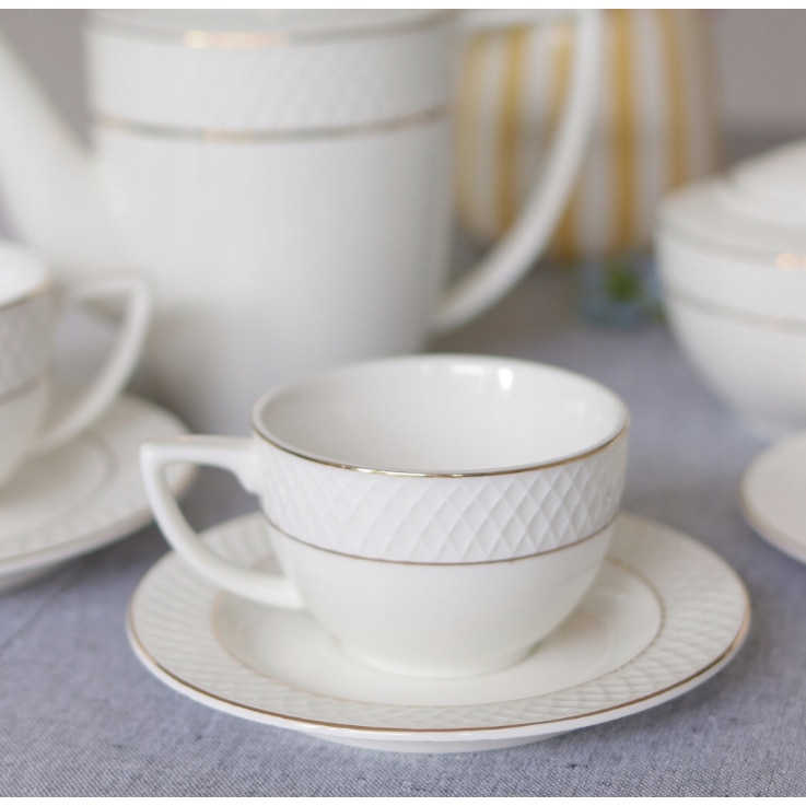 Set cesti cafea lux, Portelan, Alb, 170 ml, 4x Ceasca + 4x Farfurie ...