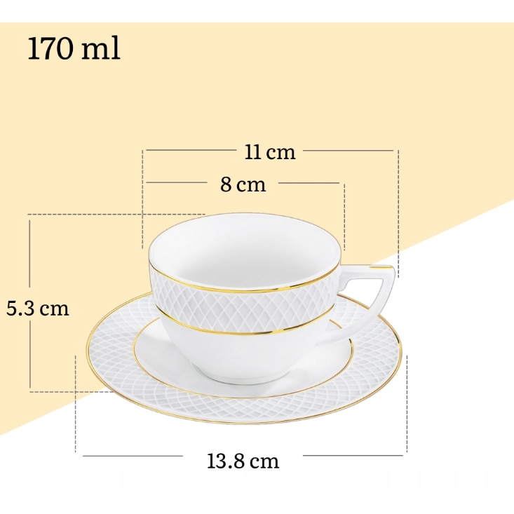 Set cesti cafea lux, Portelan, Alb, 170 ml, 4x Ceasca + 4x Farfurie ...