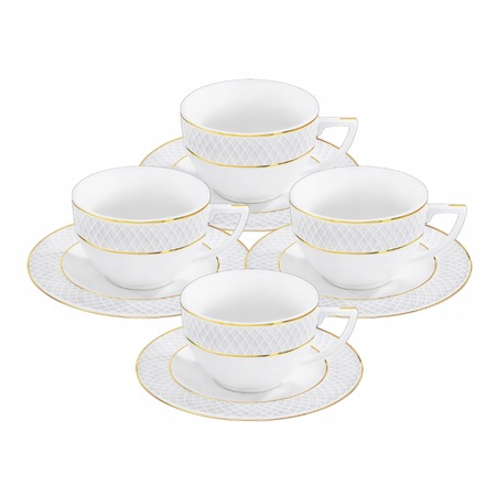Set cesti cafea lux, Portelan, Alb, 170 ml, 4x Ceasca + 4x Farfurie ...