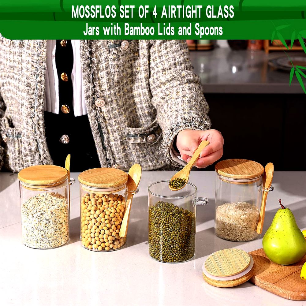 Set, Borcane de condimente din bambus, Kupisi, Cu linguri, 4 bucati ...
