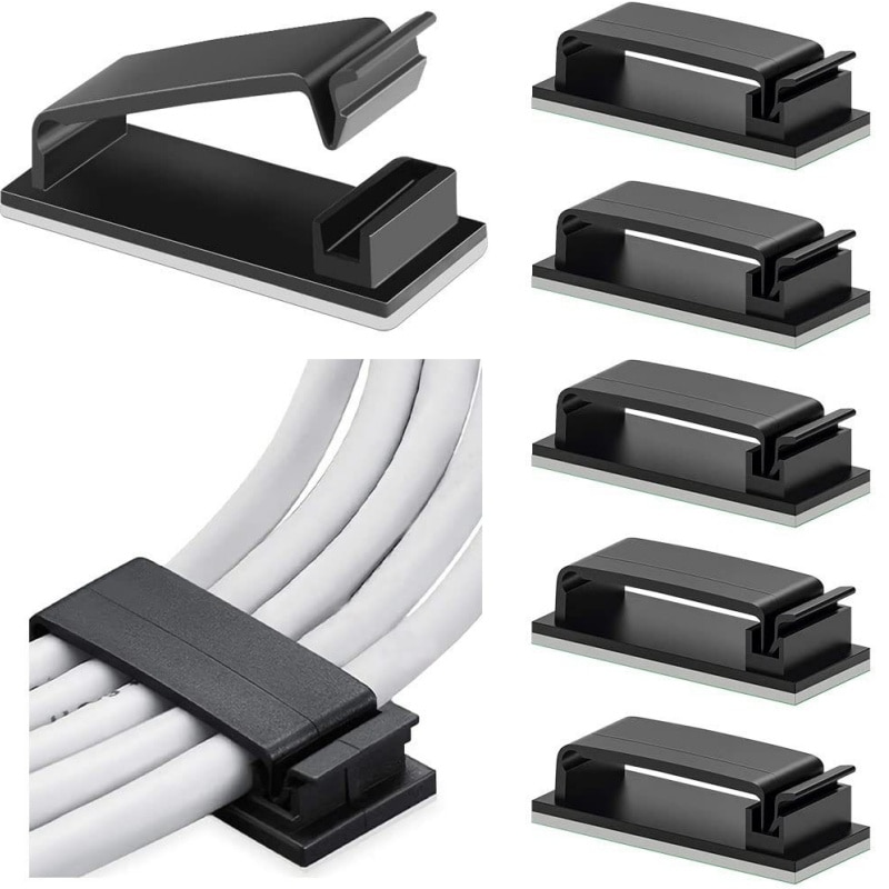 Set 50 cleme autoadezive, pentru organizare cabluri, Plastic, Usor de ...