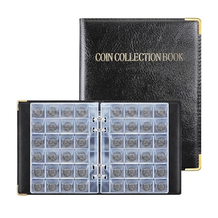 Album de monede, Rqiurpn, 480 buzunare, piele ecologica, negru, 19.5x15 ...
