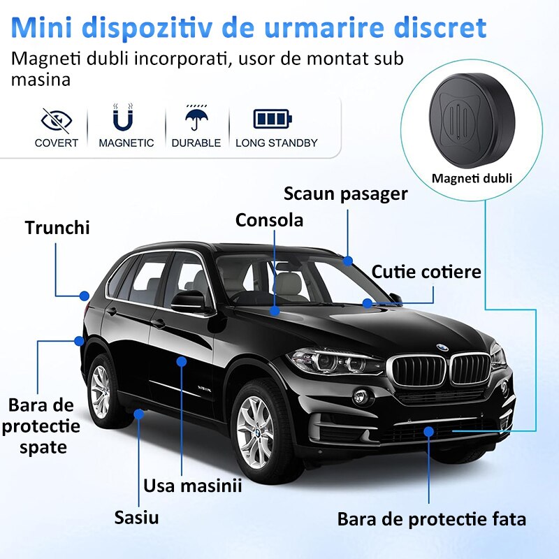 GPS Tracker, pentru localizare autoturism, cu magnet puternic ...