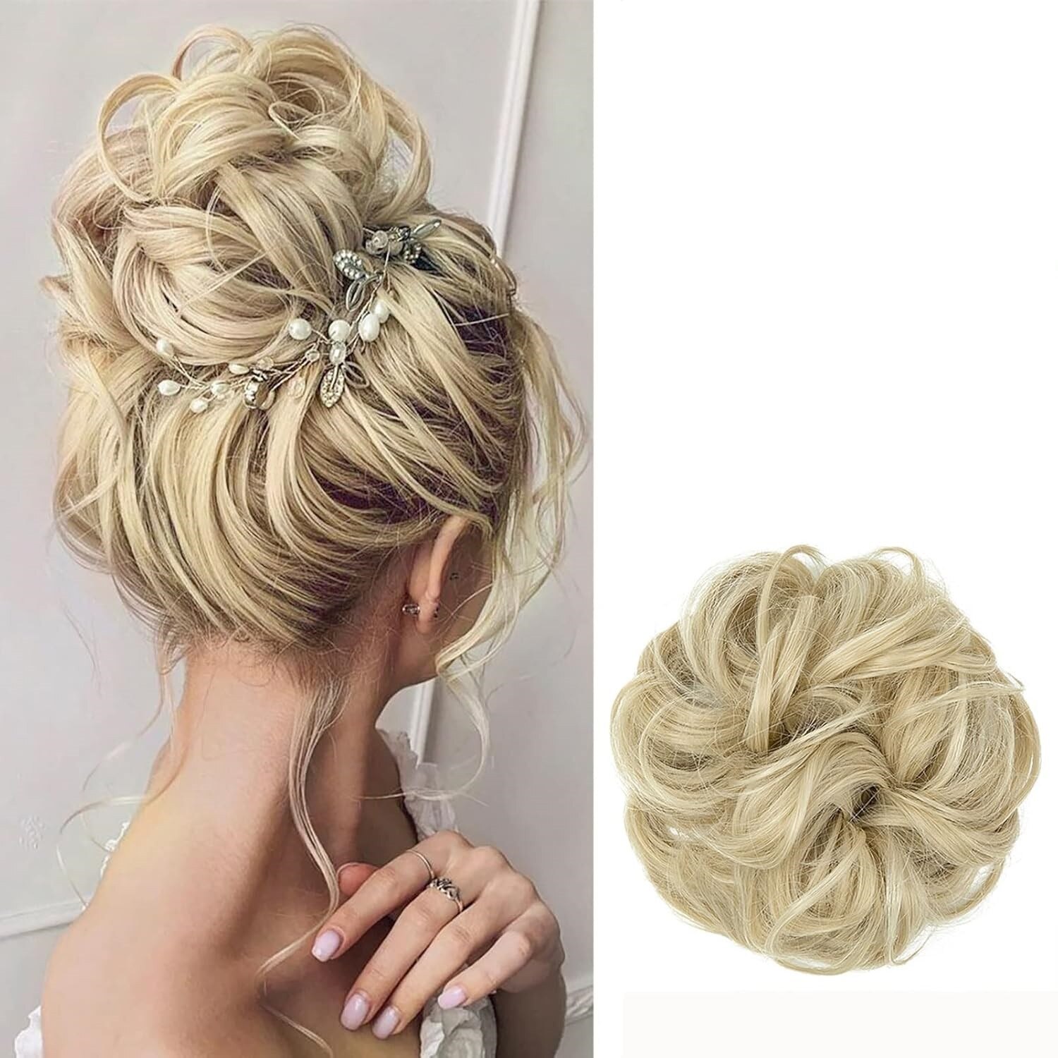 Extensie de par pentru coc JJstar, prindere cu elastic, Ash Blond - eMAG.ro