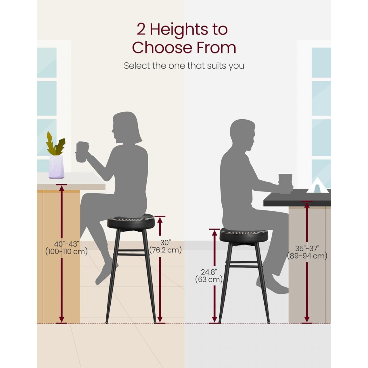 Set 2 scaune de bar Model Emberly, Negru, 49.5x49.5x63 cm - eMAG.ro