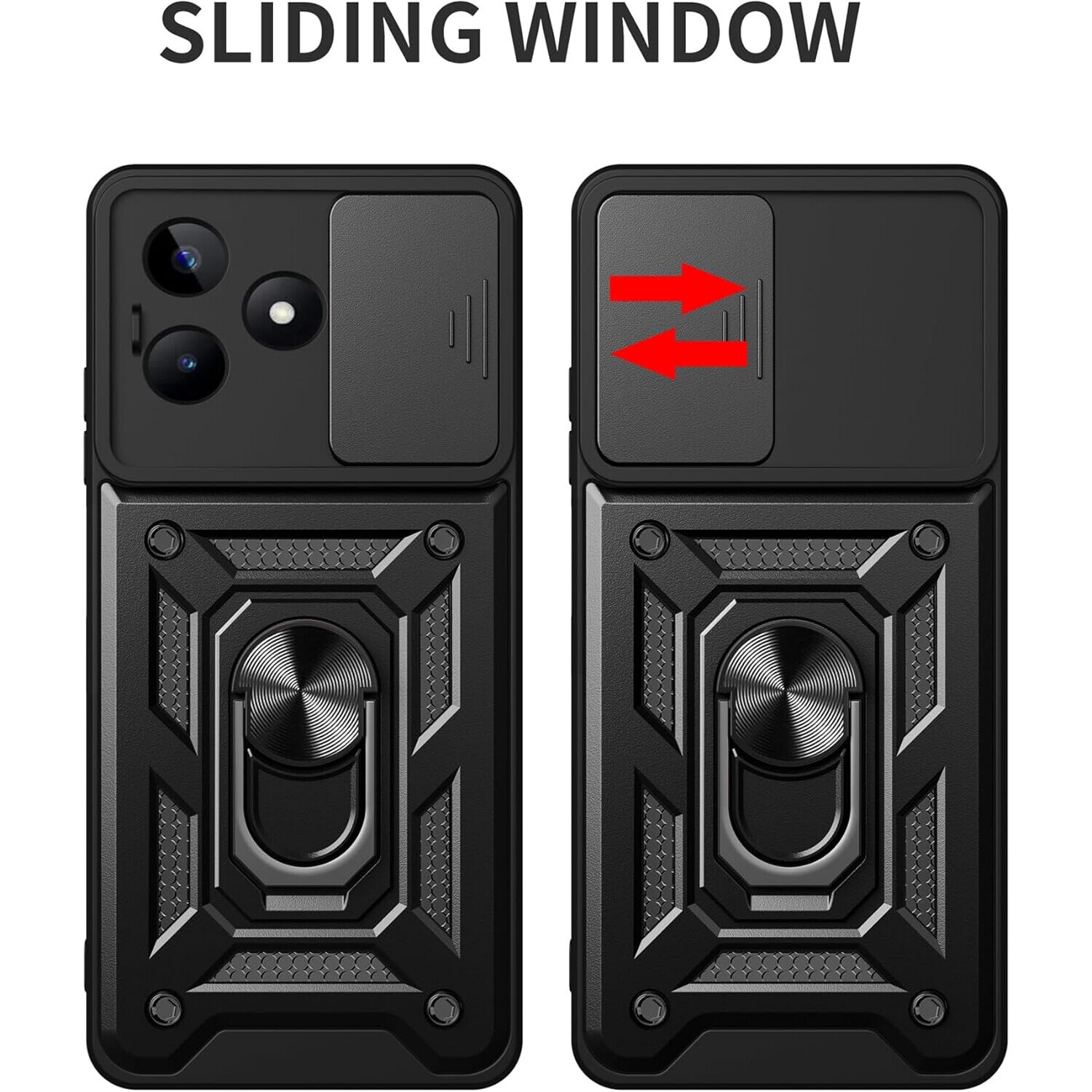 Калъф за Realme C61 Realme C63 Ring Armor Kickstand Tough Rugged Cover с черна защита на ...