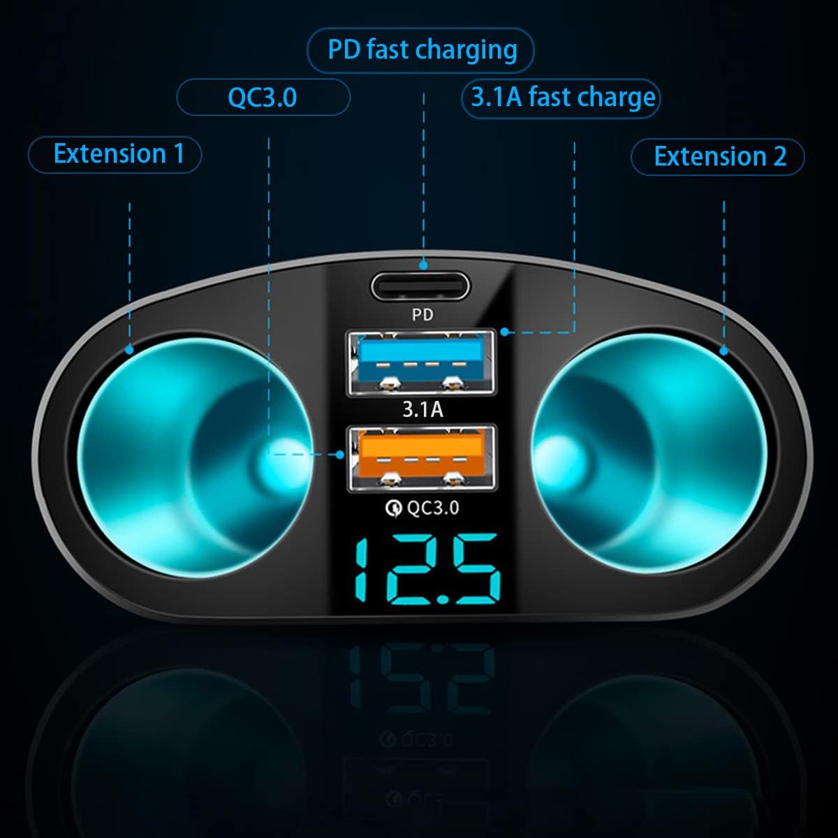 Adaptor Auto 120W cu 2 Prize 12V, USB si USB-C, Incarcare Rapida ...