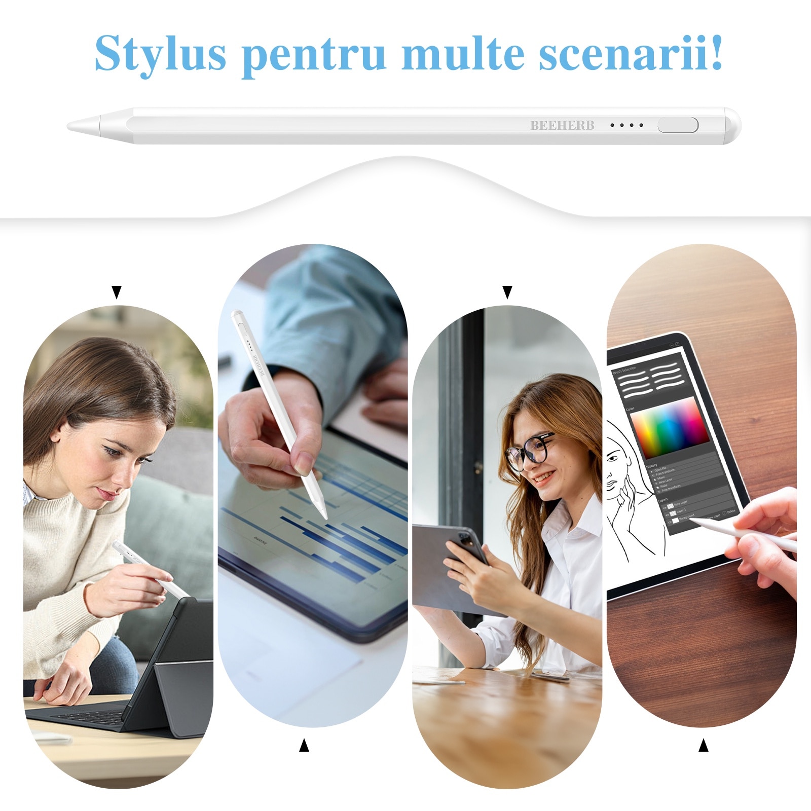 Универсална писалка Stylus, Beeherb, За мобилни телефони или таблети с ...