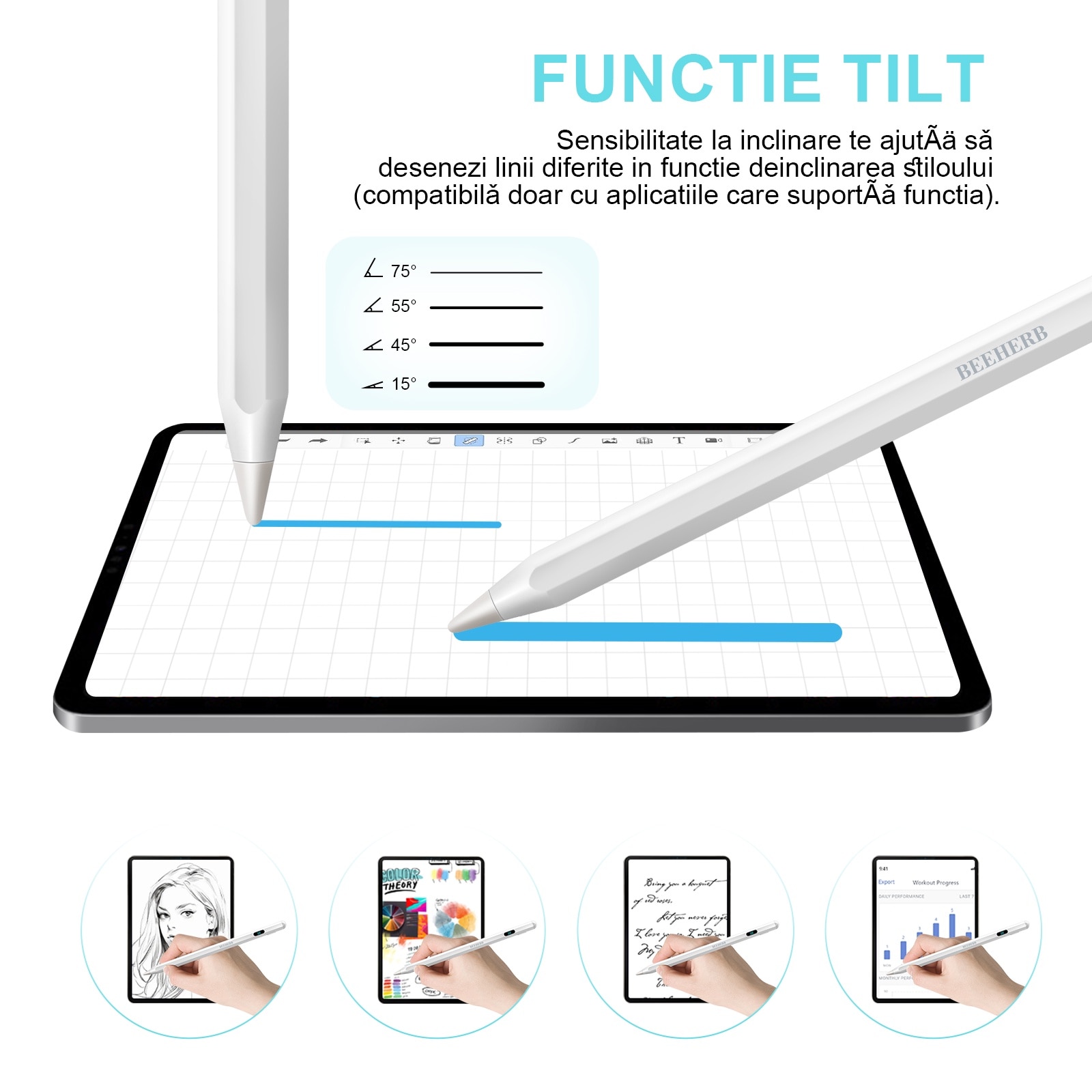 Stylus iPad Pen, Beeherb®, Pix pentru tableta iPad Apple 2018-2023 ...