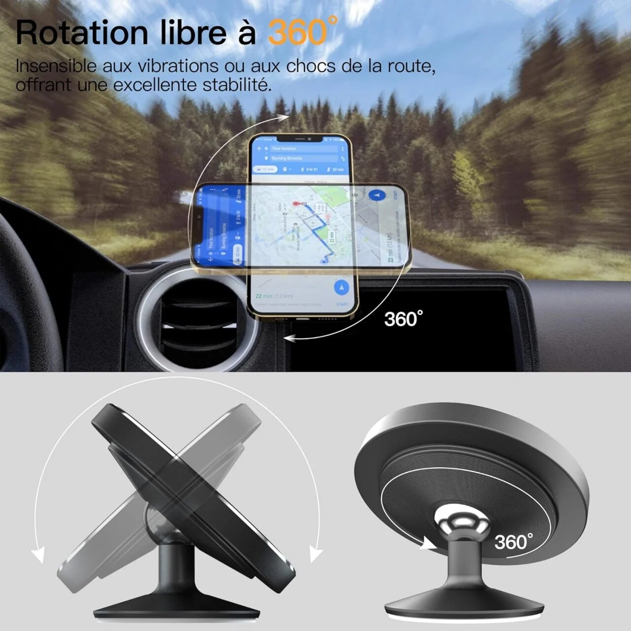 Suport auto pentru iPhone Pzoz, silicon/metal, negru, 5, 5 x 3, 3 cm ...
