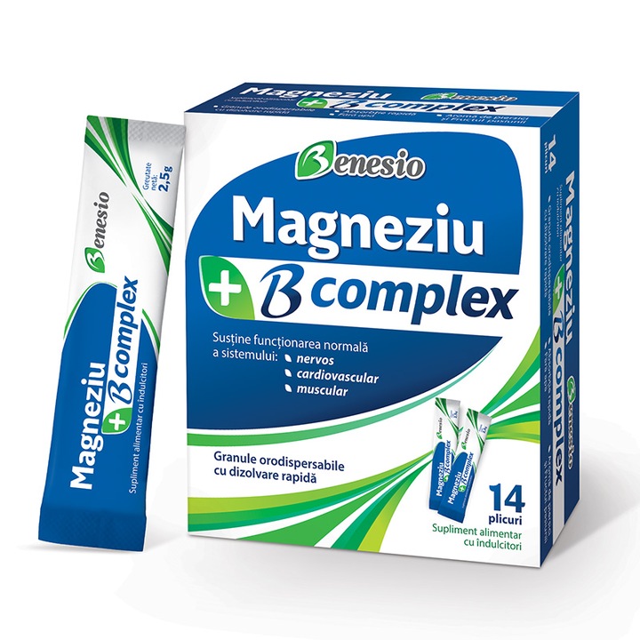 Magneziu + B complex, 14 plicuri, Benesio - eMAG.ro