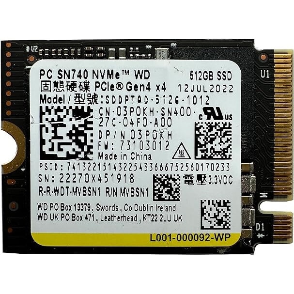 Solid-State Drive SSD 512GB WD SN740 M.2 2230 30mm NVMe PCIe 4.0 Gen 4 ...